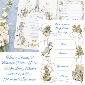 Host a Beautiful Beatrix Potter Peter Rabbit Baby Shower including a ...